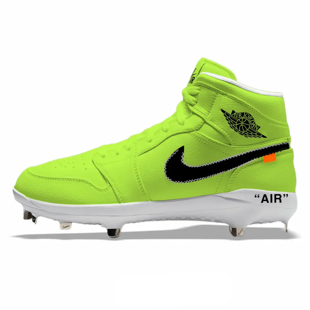 "Volt Force OW" Jordan 1 Retro Cleats - Stadium Custom – Stadium Custom Kicks
