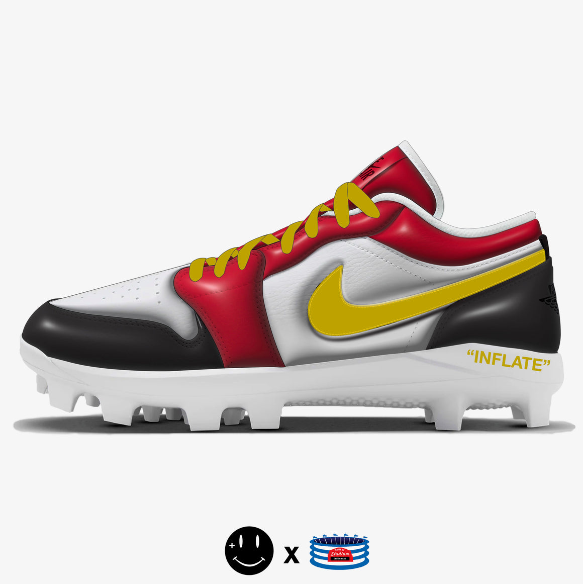 "Bred Gold INFLATE" Jordan 1 Retro Cleats – Stadium Custom Kicks