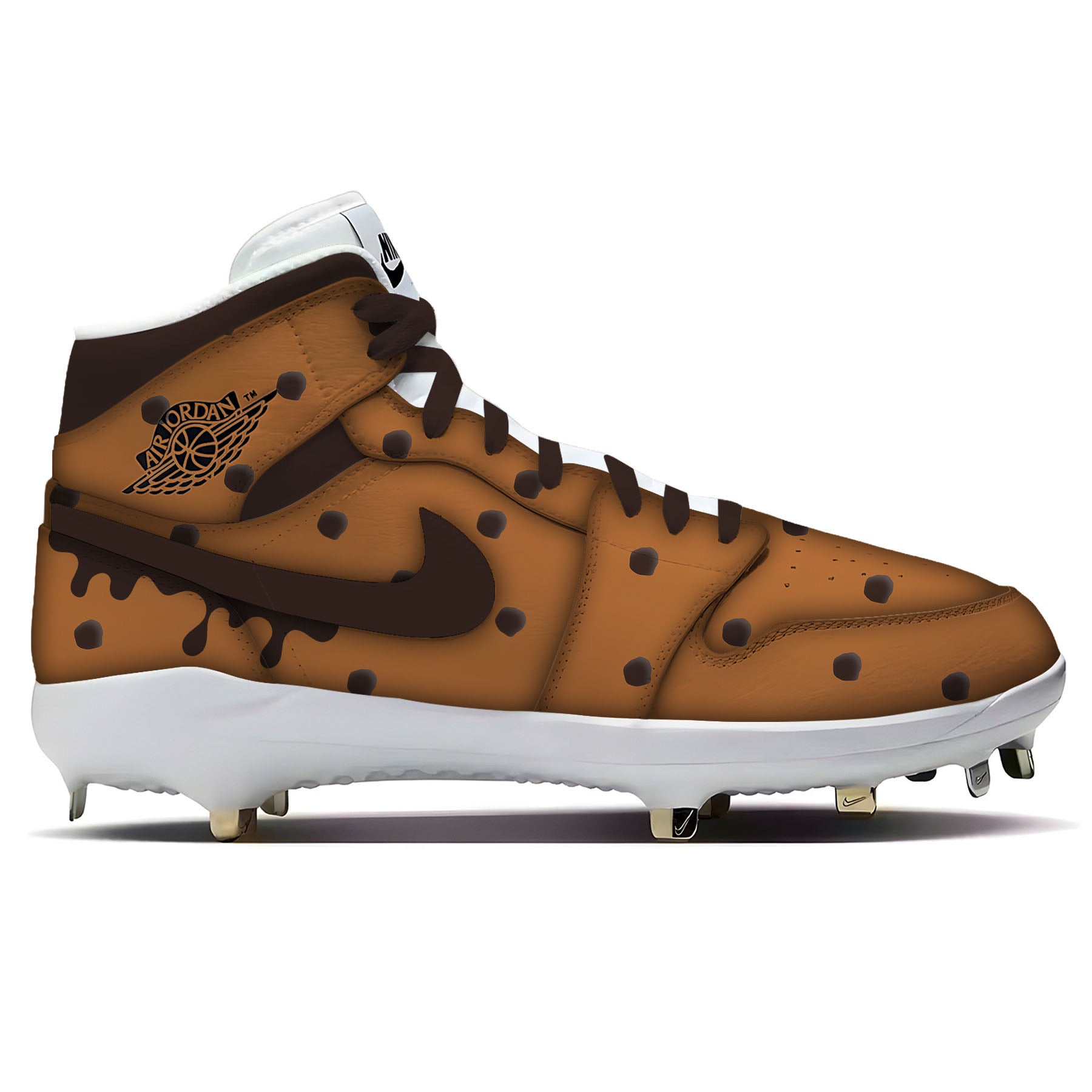 Chocolate Chip Cookie Jordan 1 Baseball Cleats | Stadium Custom Kicks