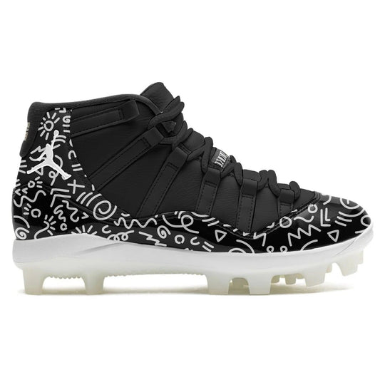 "Black & White Doodles" Jordan 11 Retro MCS Cleats – Stadium Custom Kicks