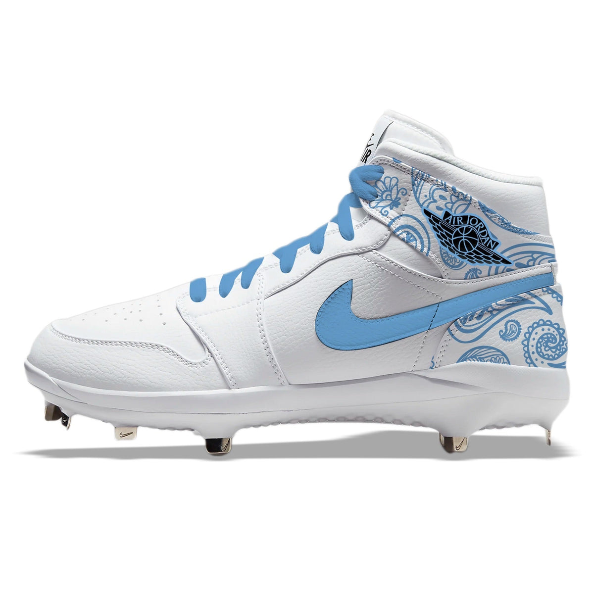 "Carolina Paisley" Jordan 1 Retro Cleats - Stadium – Stadium Custom Kicks