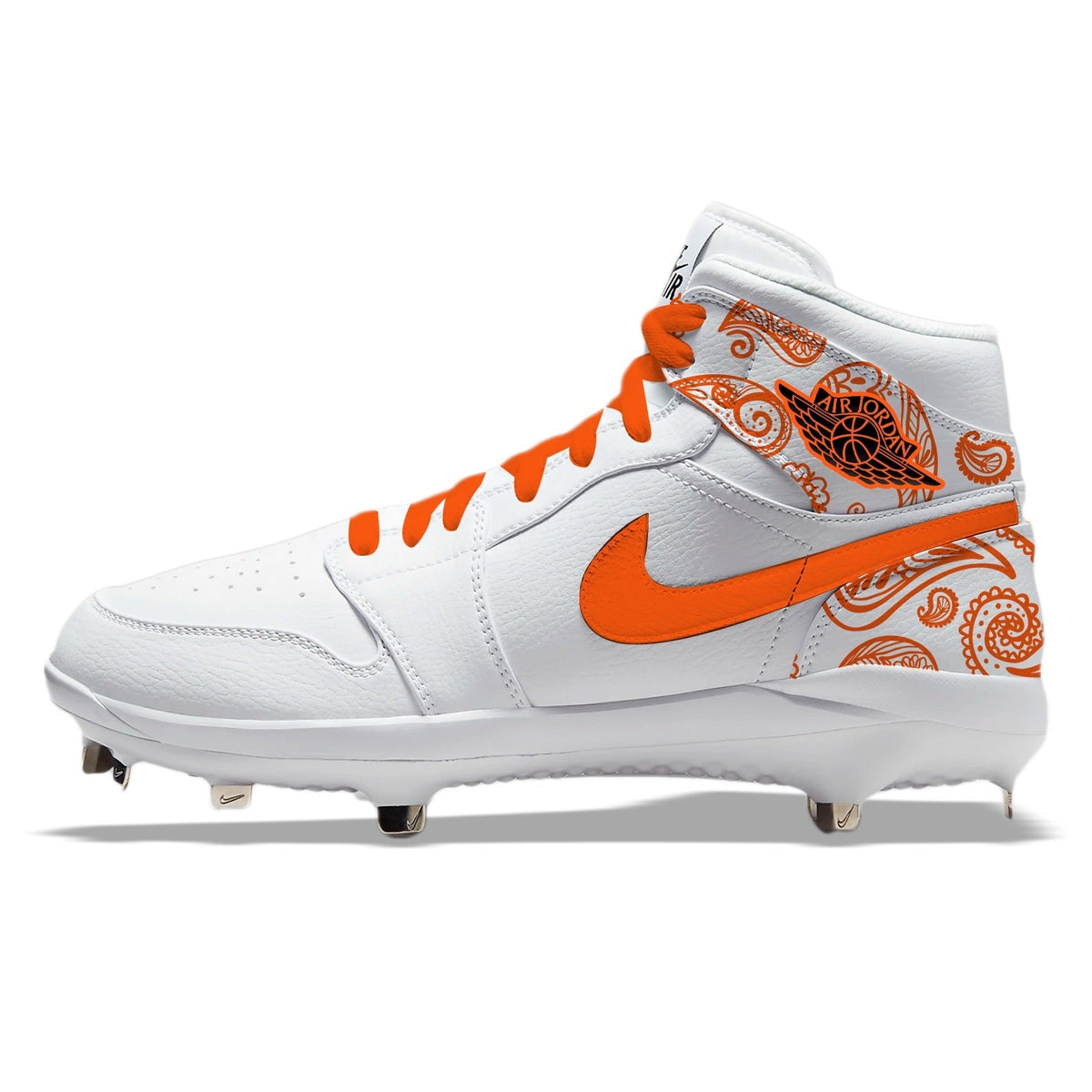 "Orange Paisley" Jordan 1 Retro Cleats - Stadium – Stadium Custom Kicks