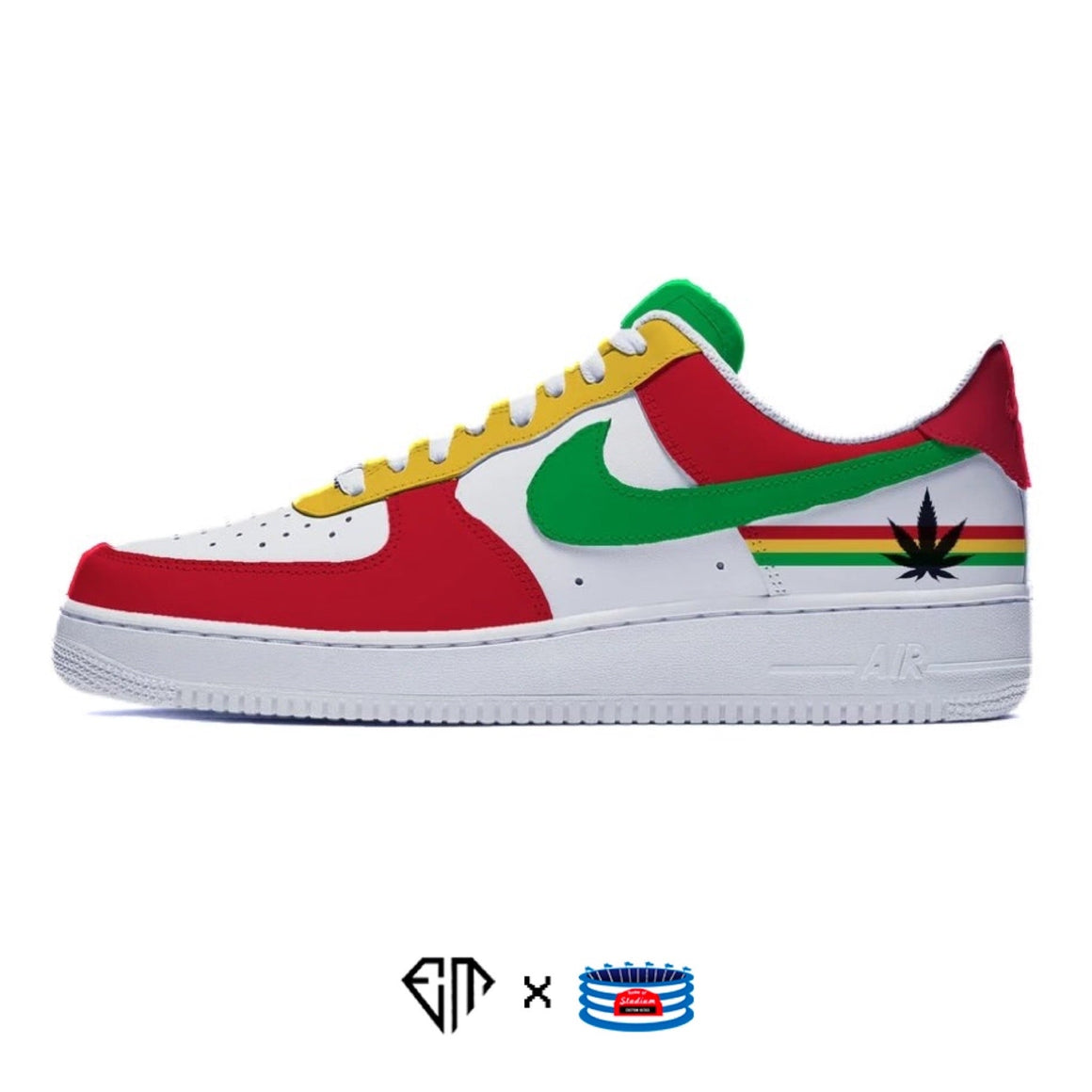 "Rasta" Nike Air Force 1 Low Shoes - Stadium Custom – Stadium Custom Kicks
