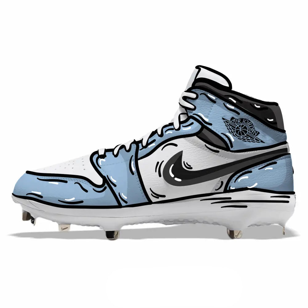 "University Blue Cartoon" Jordan 1 Retro Cleats – Stadium Custom Kicks