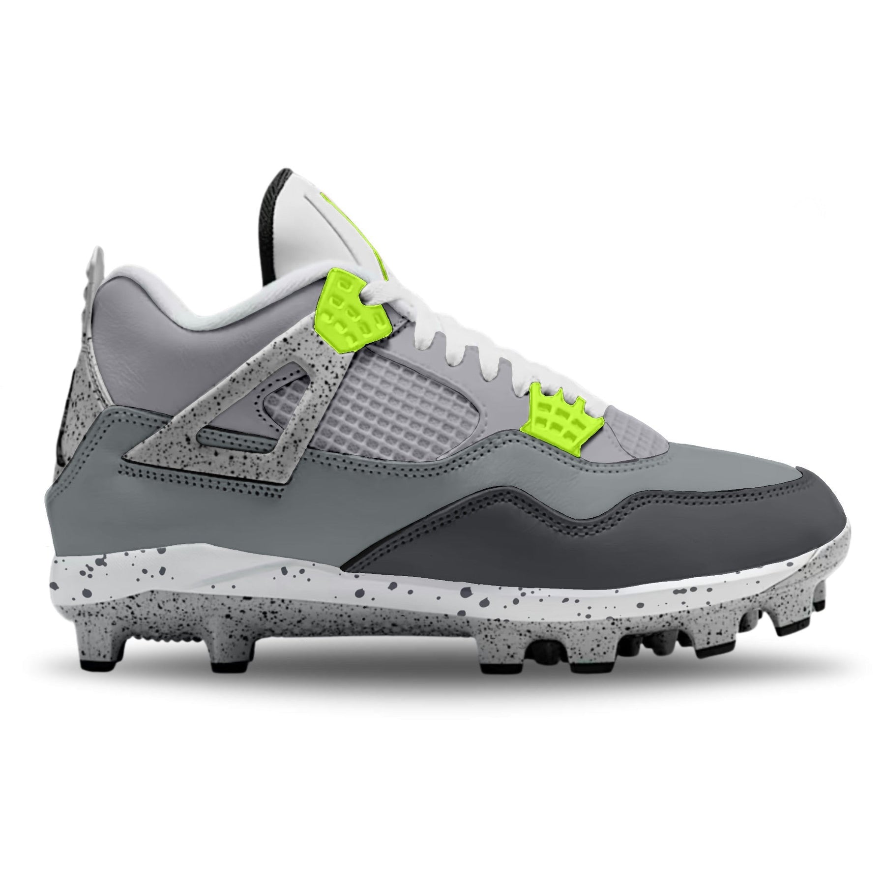 "Volt Gray" Jordan 4 Retro MCS Cleats l Stadium Custom Kicks