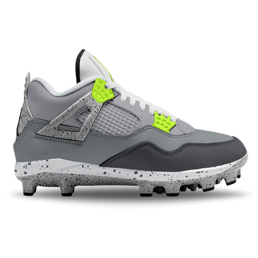 "Volt Gray" Jordan 4 Retro MCS Cleats l Stadium Custom Kicks