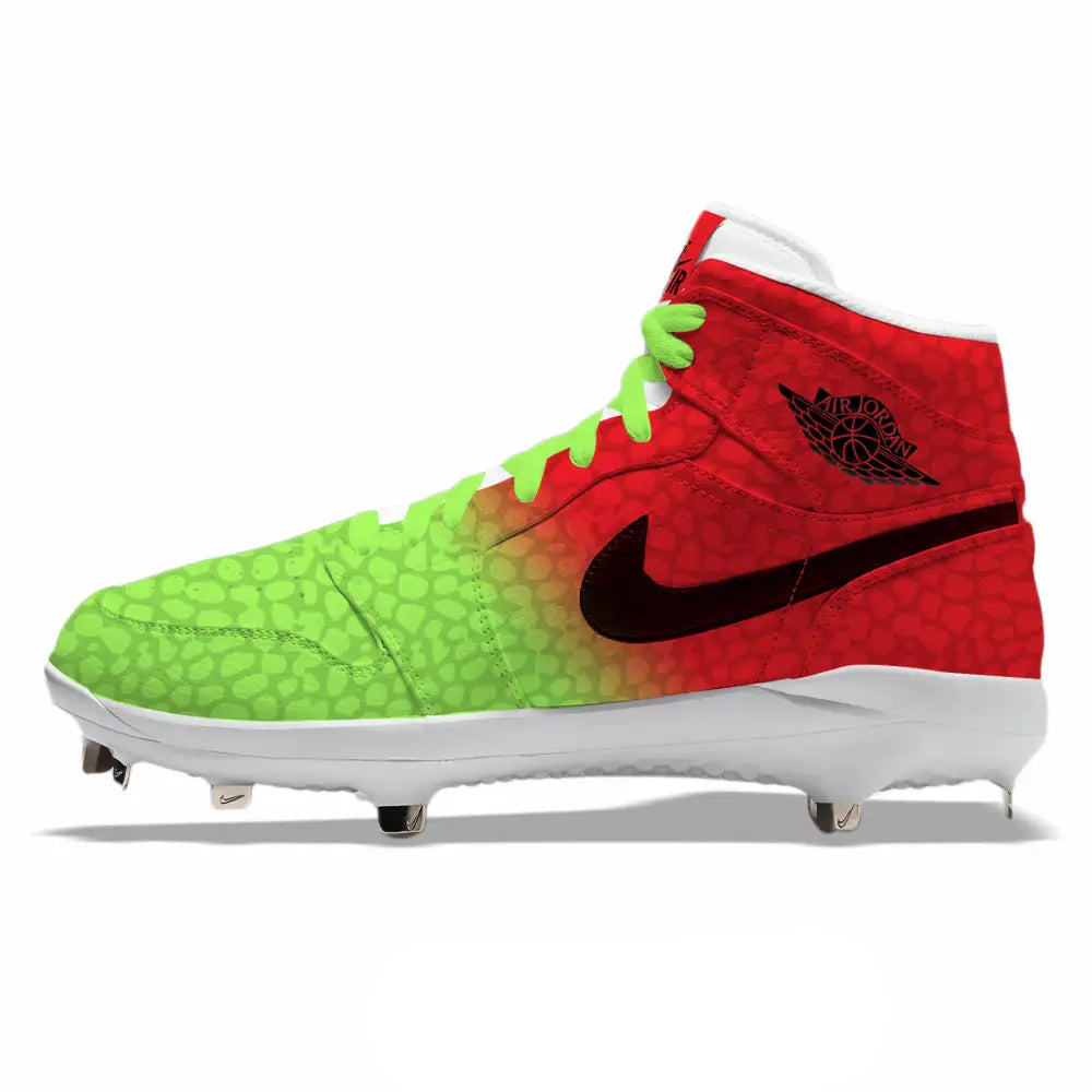 "Watermelon Grinch" Jordan 1 Retro Cleats - Stadium – Stadium Custom Kicks