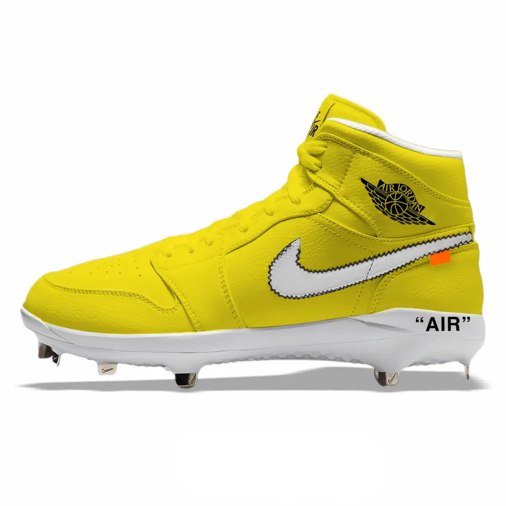 "Yellow Force OW" Jordan 1 Retro Cleats - Stadium – Stadium Custom Kicks
